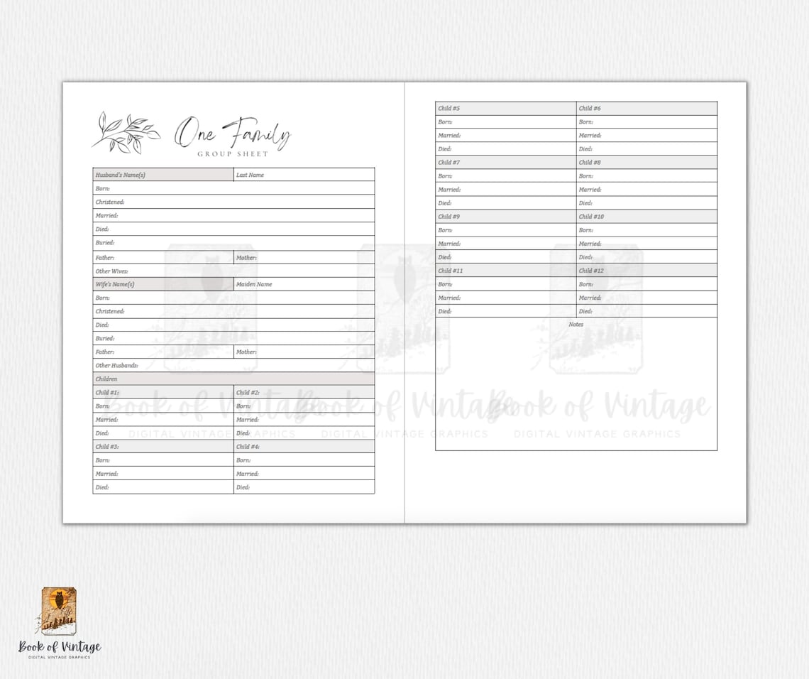 Full Bundle Set of 12 Genealogy Forms Family Group Sheet Tracker ...