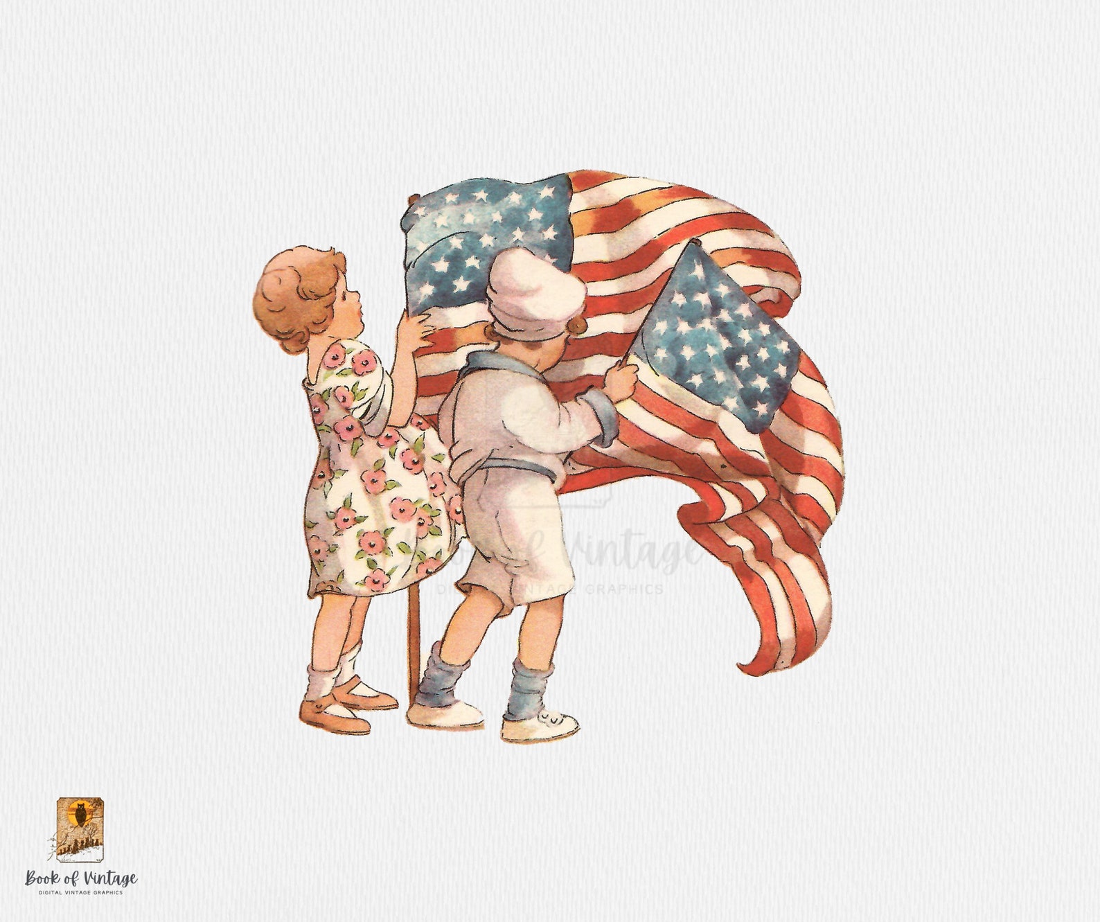 Vintage Patriotic Kids Clip Art PNG JPG SVG Digital Download Children ...