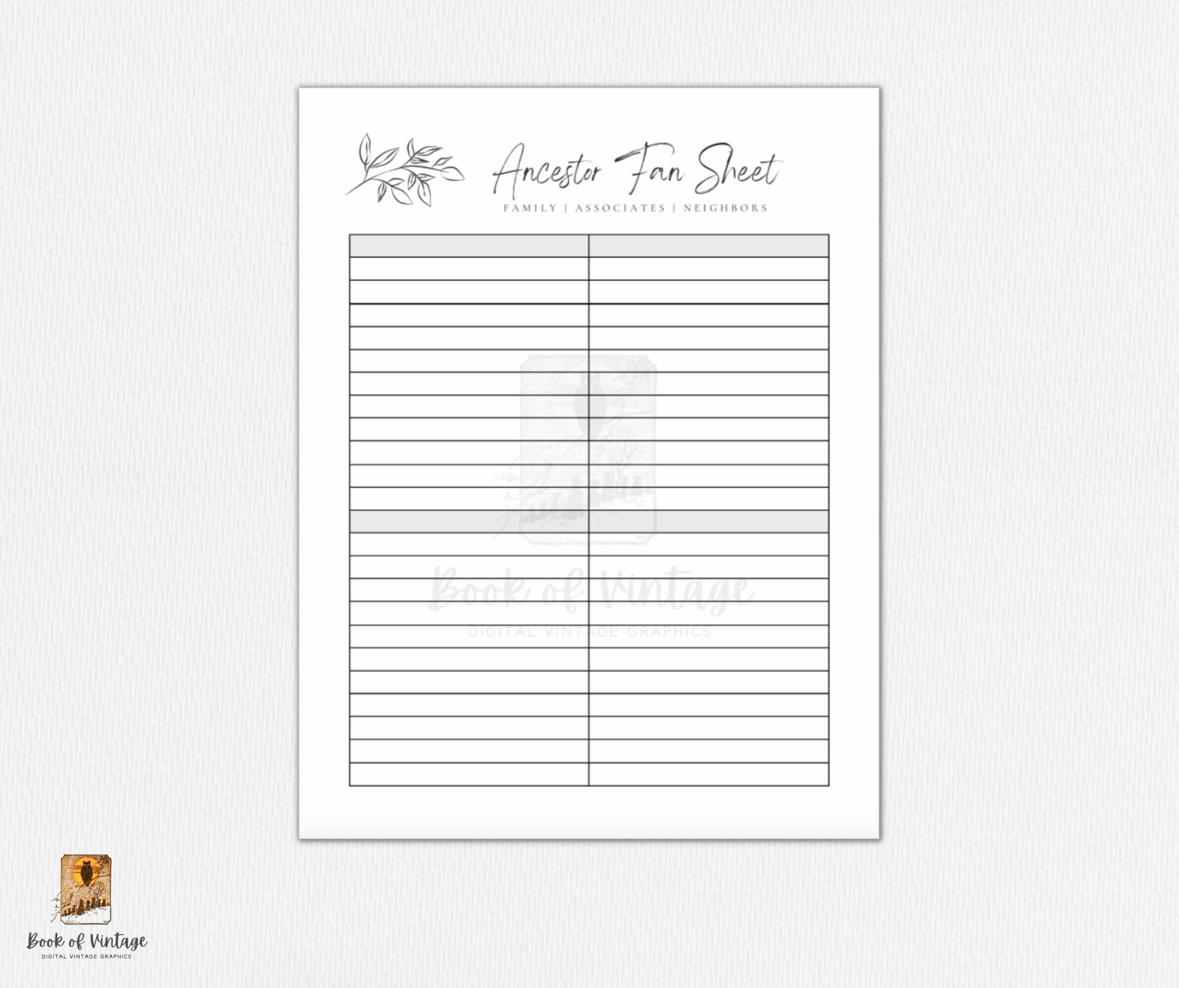 Fillable PDF Ancestor FAN Sheet Family, Associates, Neighbors Tracker ...
