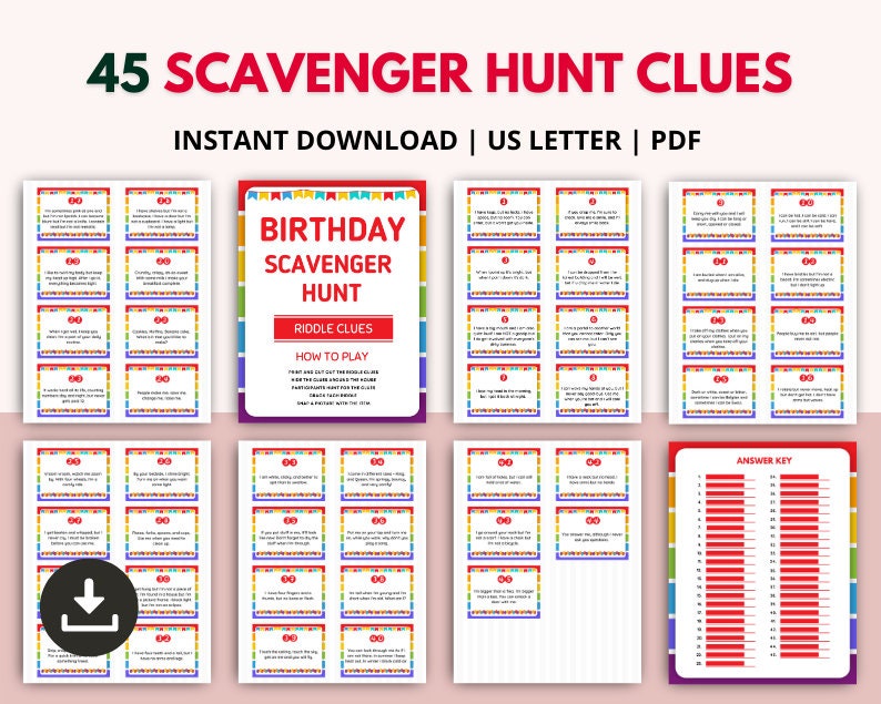 Birthday Scavenger Hunt Clues, Teen Scavenger Hunt Riddles, Indoor ...