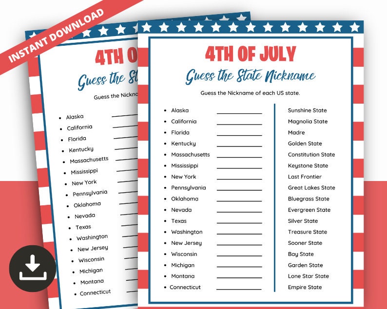Fourth of July US State Game, 4th of July Trivia Game, Guess the US ...