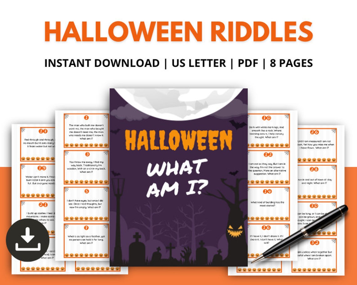 Halloween Riddles Game, Halloween What Am I Riddles, Printable ...
