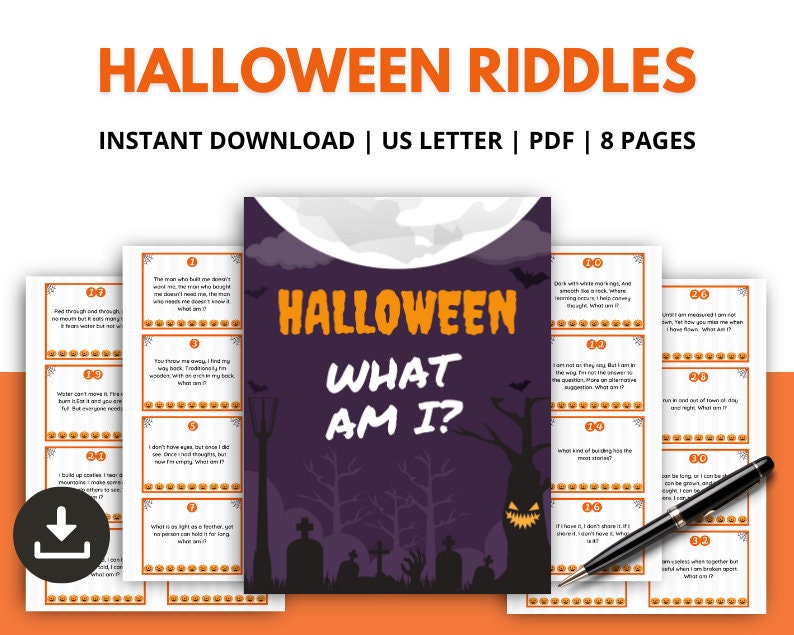 Halloween Riddles Game, Halloween What Am I Riddles, Printable ...