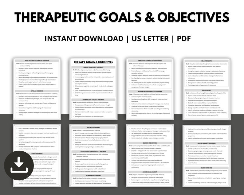 Therapy Goals & Objectives, Treatment Interventions, Therapist Tool for ...