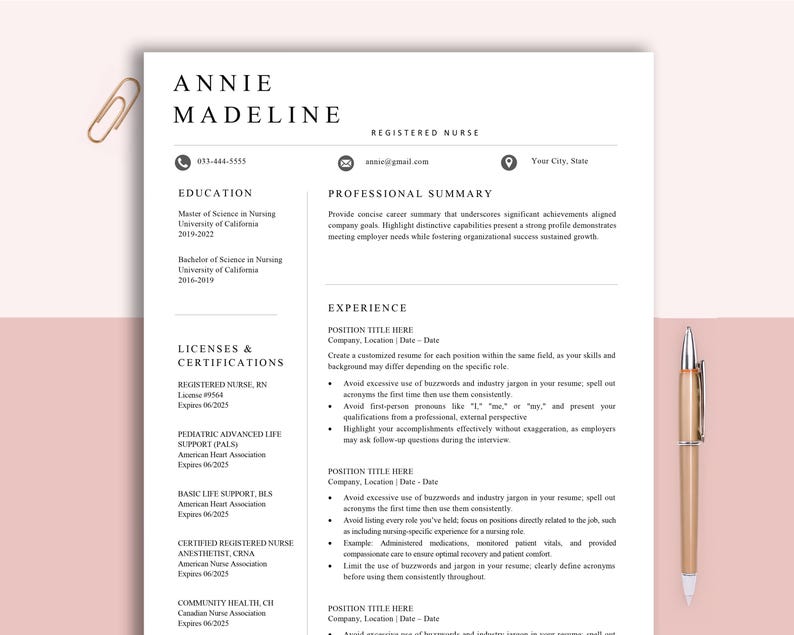 Clean Resume Template for Word & Pages, Minimalist Executive Resume ...