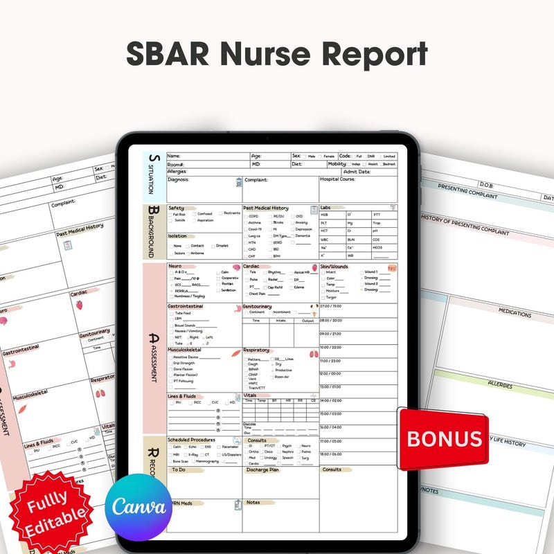 Sbar Nurse Report Sheet - Etsy
