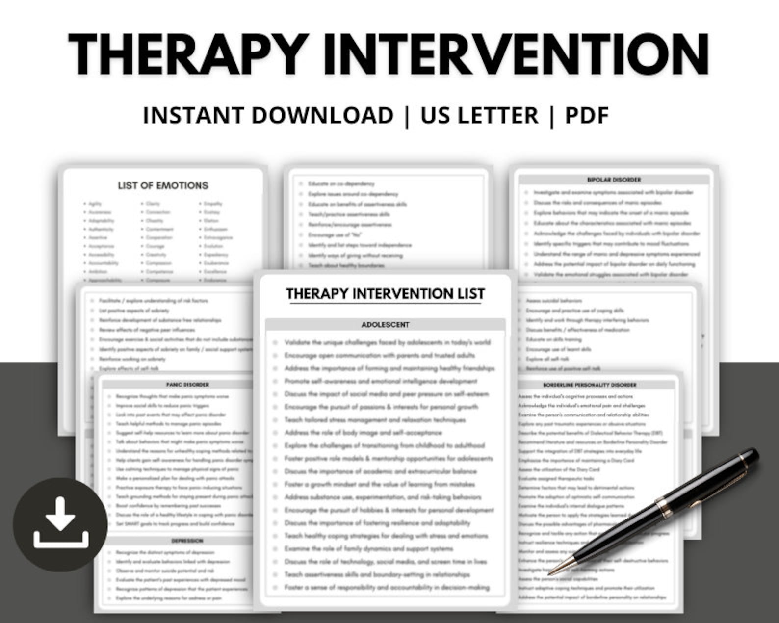 Therapy Intervention List, Therapist Progress Notes, Therapist Cheat ...