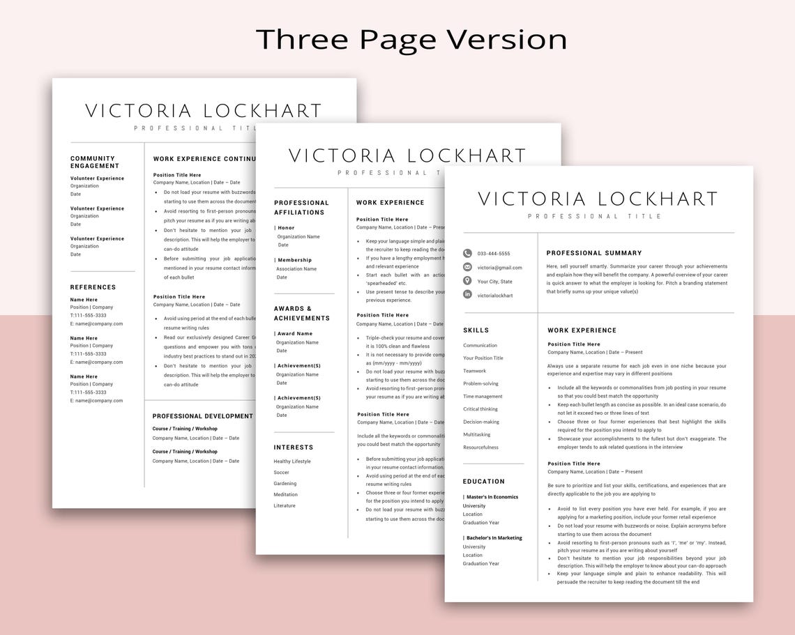 Professional Resume Template, Word, 1-3 Page Resume Template, Cover ...