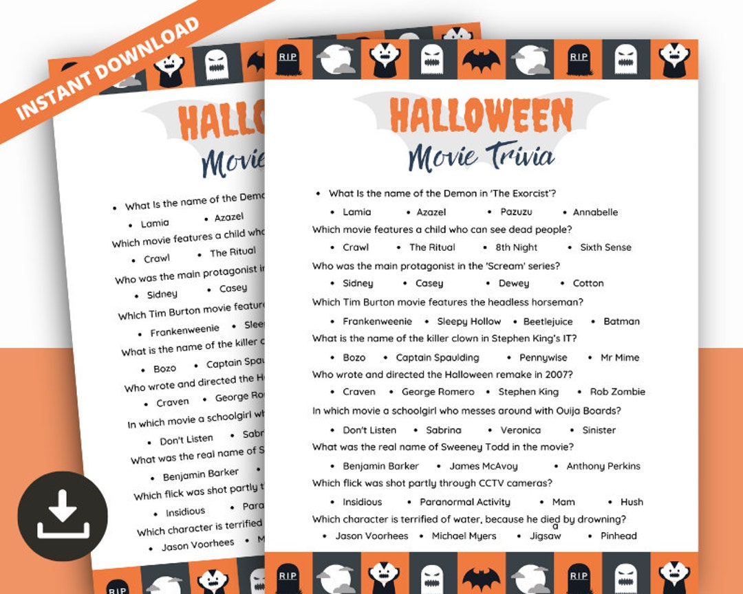 Halloween Movie Trivia Game, Halloween Party Quiz, Horror Movie Trivia ...