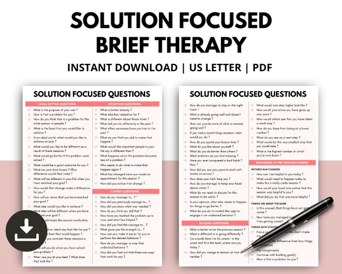 Solution Focused Therapy Questions Cheat Sheet Therapy - Etsy Canada