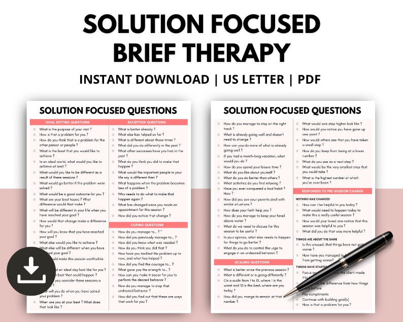 Solution Focused Therapy Questions Cheat Sheet, Therapy Session ...