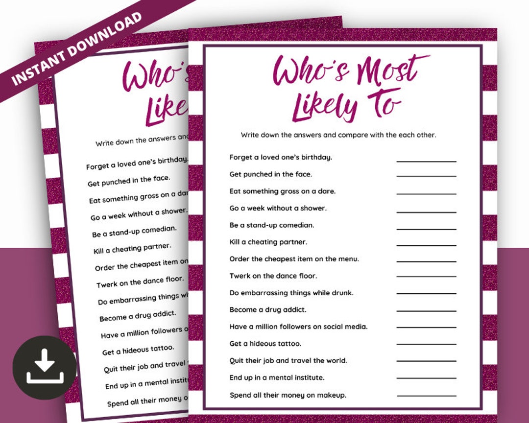 Who is Most Likely to Game, Adult Birthday Party Game, Ladies Night ...