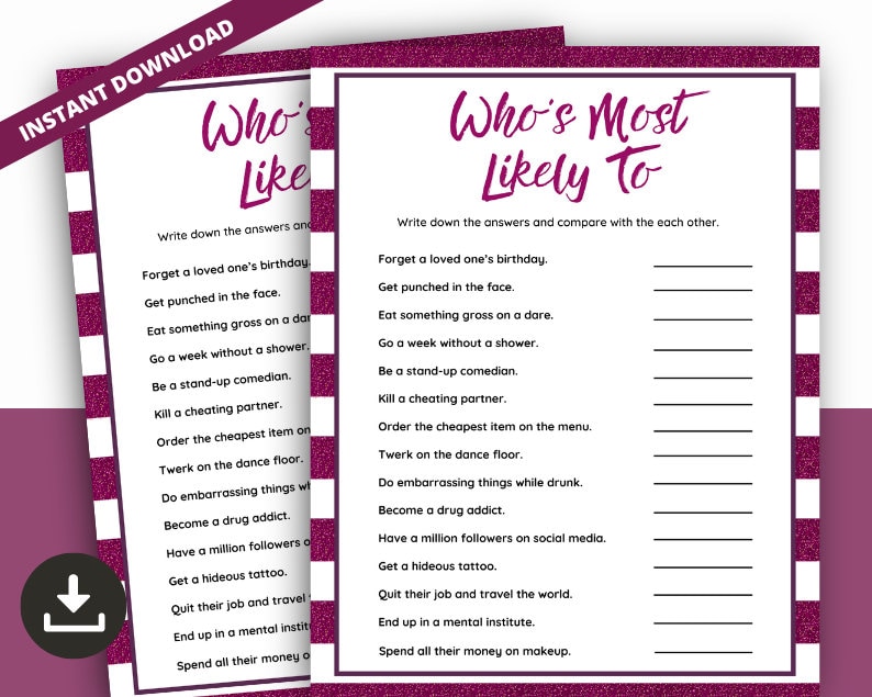 Who is Most Likely to Game, Adult Birthday Party Game, Ladies Night ...