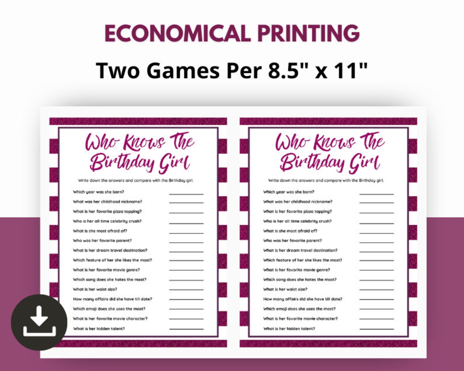 Who Knows Birthday Girl Best, Adult Birthday Party Game, How Well Do ...