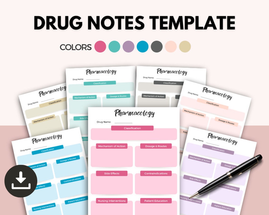 Pharmacology Drug Template, Drug Notes Template, Nursing Notes Template ...