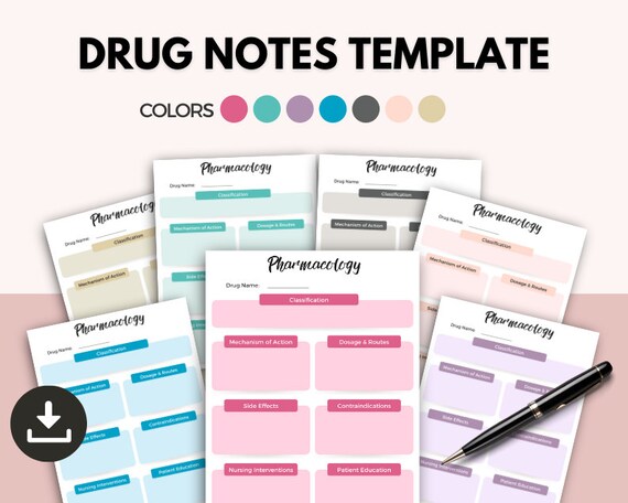 Pharmacology Drug Template Drug Notes Template Nursing Notes | Etsy