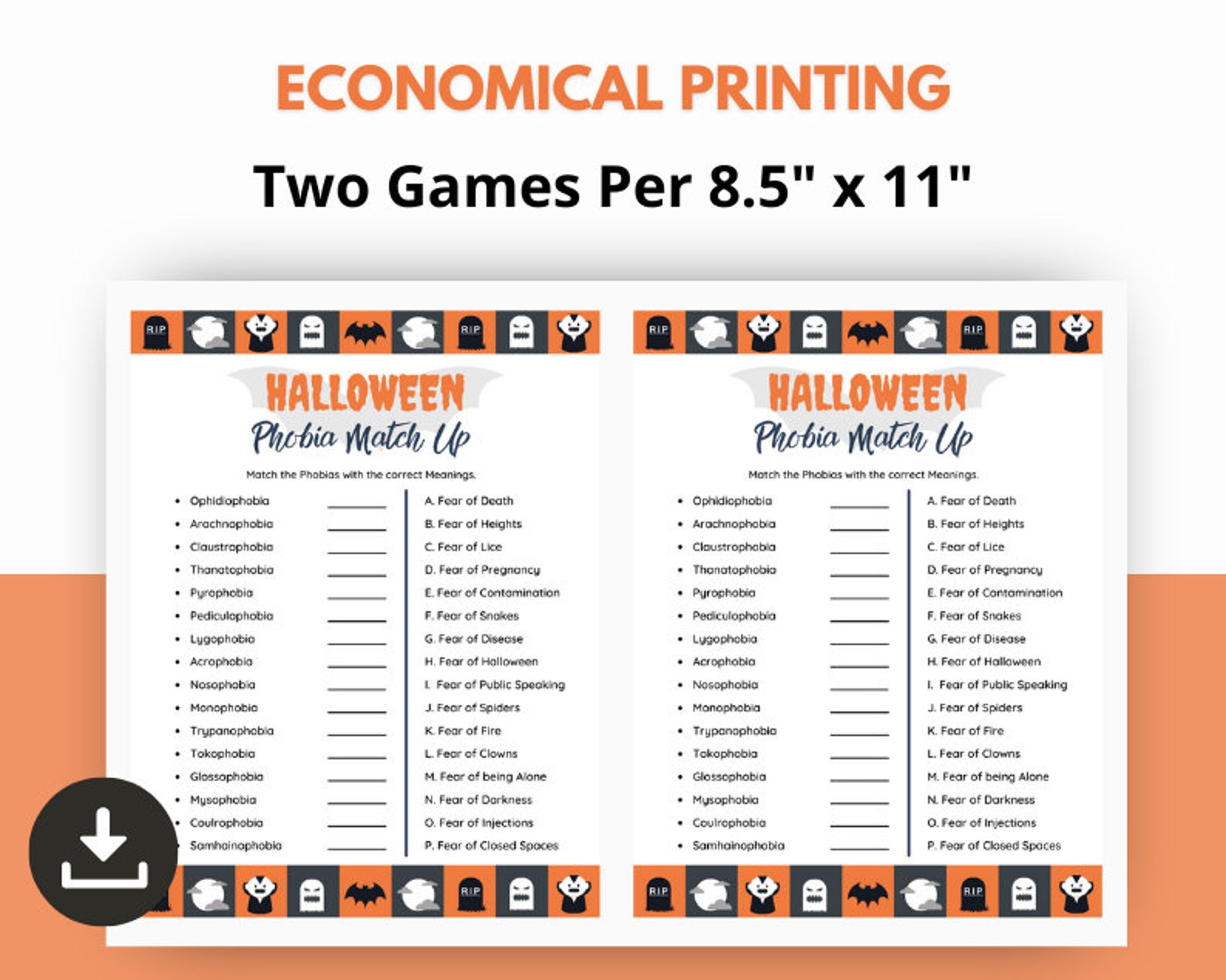 Halloween Phobia Match up Game, Halloween Trivia, Halloween Phobia ...