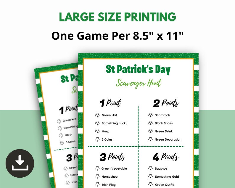 St Patrick Day Scavenger Hunt Game, St Patty’s Treasure Hunt, Irish ...
