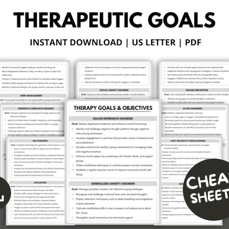 Therapy Goals Cheat Sheet - Etsy