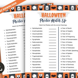 Halloween Phobia Match up Game, Halloween Trivia, Halloween Phobia ...