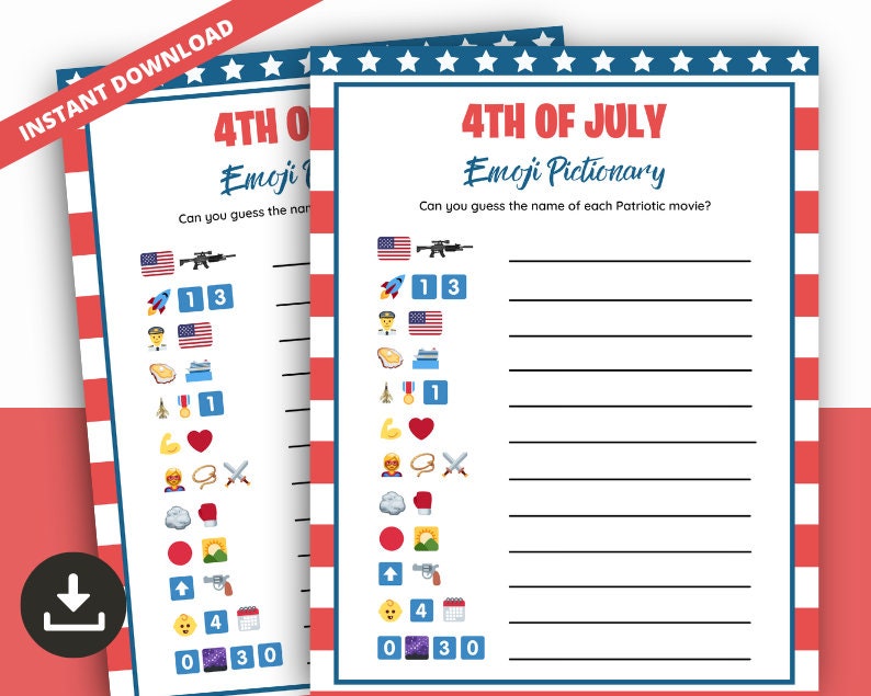 Fourth of July Emoji Pictionary Game, 4th of July Trivia Game ...