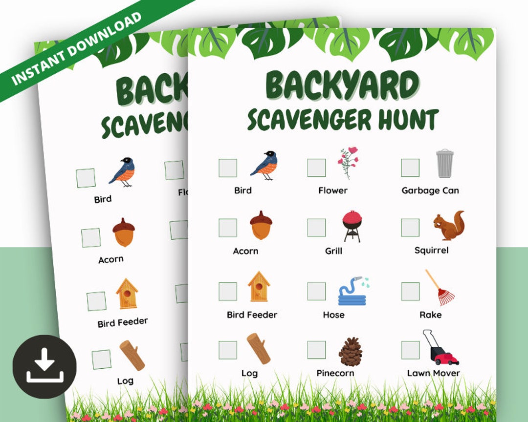 Backyard Scavenger Hunt Game, Playground Scavenger Hunt Clues, Fun ...