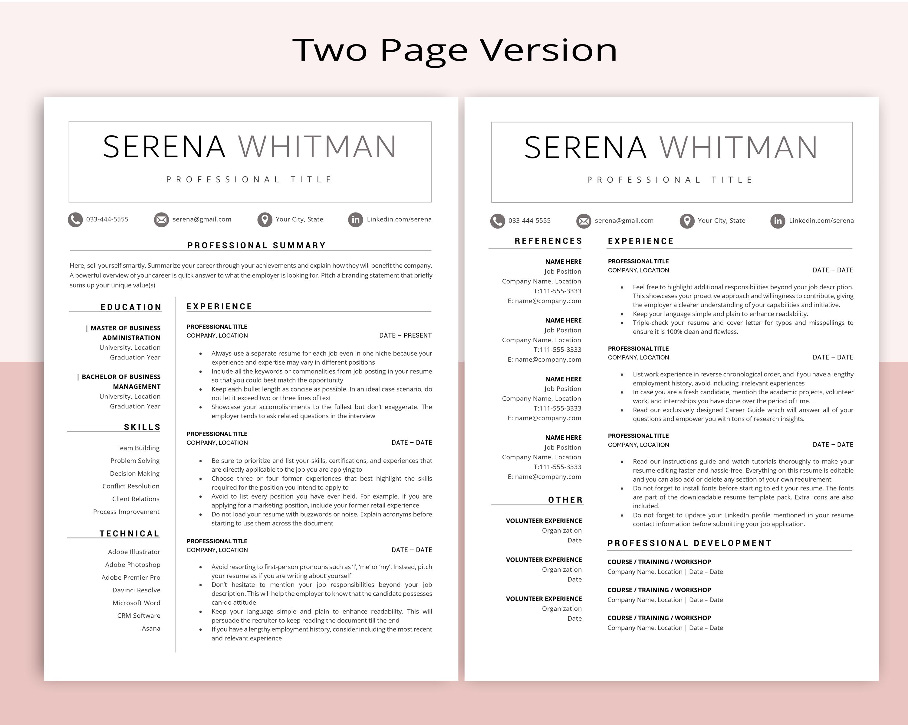 Clean Resume Template Word & Pages, Minimalist Executive Resume, Simple ...