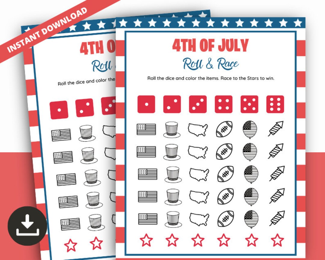 Fourth of July Roll and Race Game, 4th of July Party, Printable ...