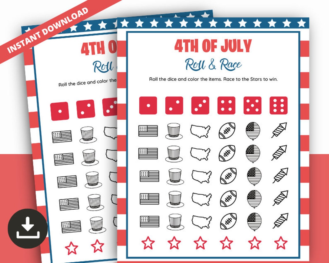Fourth of July Roll and Race Game, 4th of July Party, Printable ...