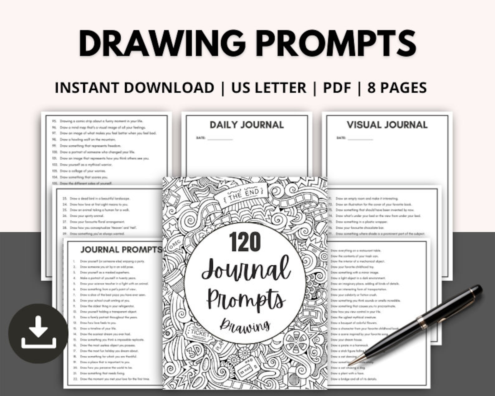 120 Drawing Journal Prompts, Visual Journal Prompts, Artwork Prompts ...