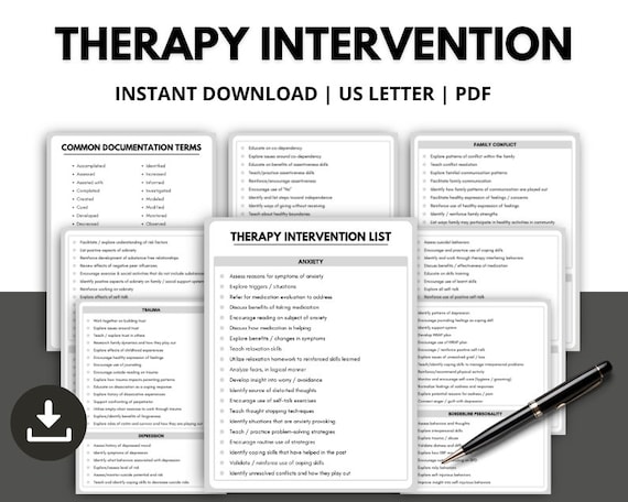 Therapy Intervention List Therapist Progress Notes Therapist - Etsy