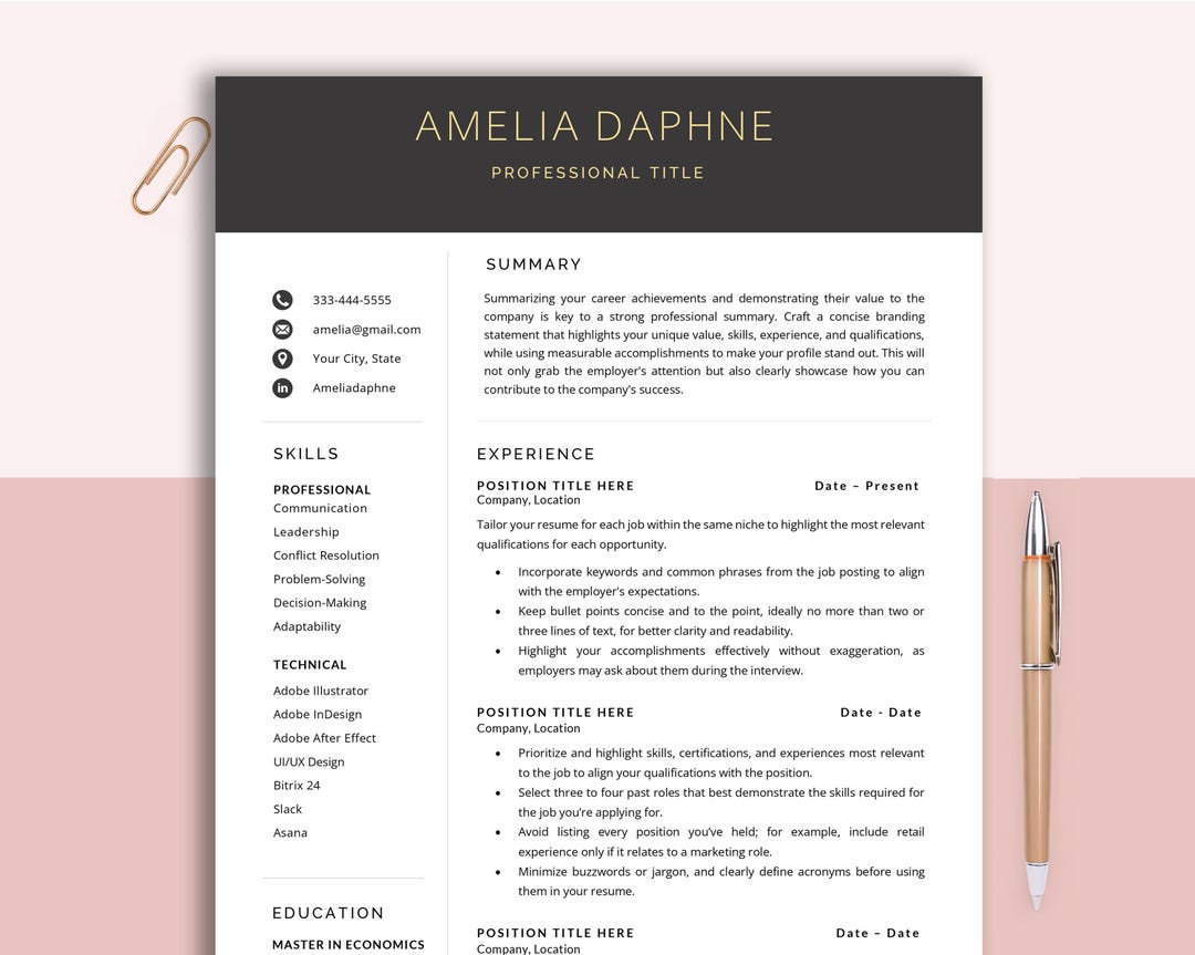 Resume Template Apple Pages & Word 1 Page, 2 Page, and 3 Page | Modern ...