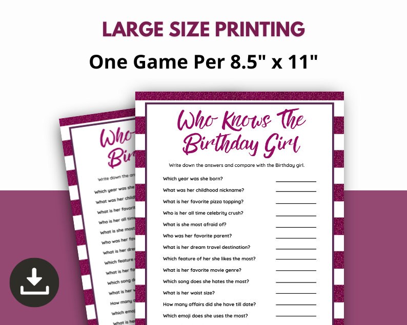 Who Knows Birthday Girl Best, Adult Birthday Party Game, How Well Do ...