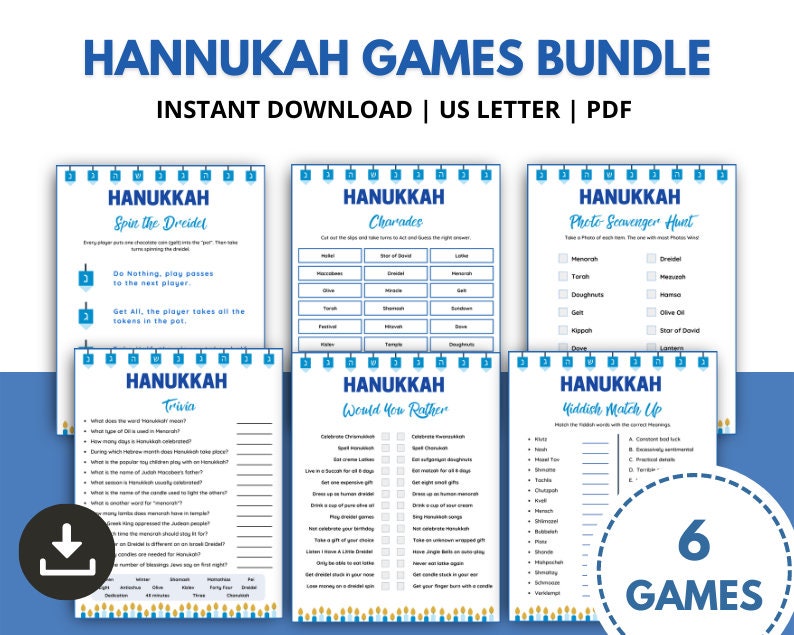 Hanukkah Party Games Bundle, Printable Hanukkah Games, Jewish Games ...