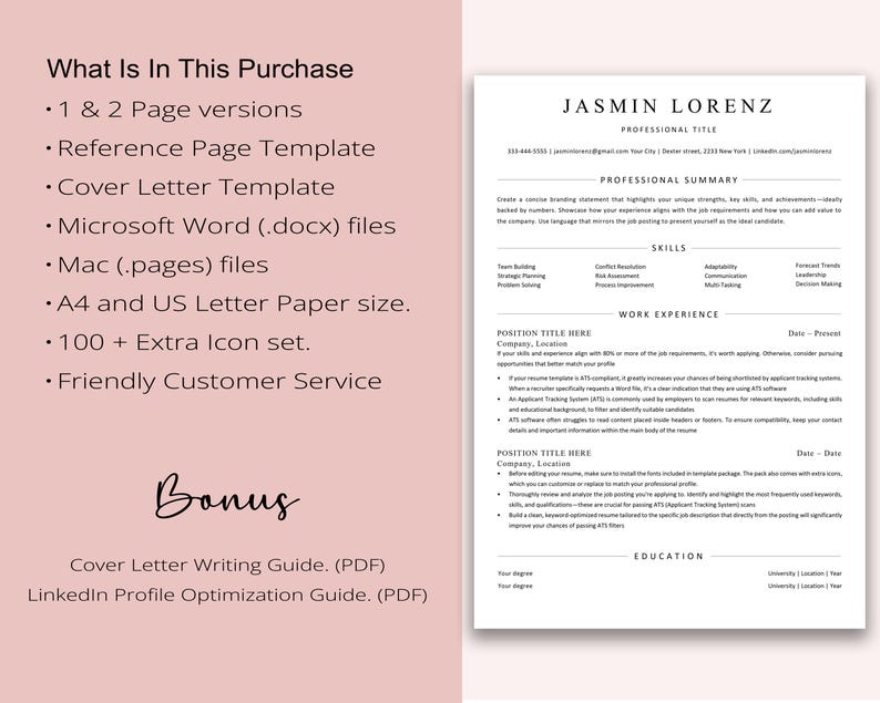 ATS Friendly Resume Template Word, Pages, ATS Cv Resume Template ...
