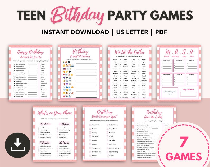 Teen Birthday Party Games Bundle, Teenager Slumber Party Games, Girls ...