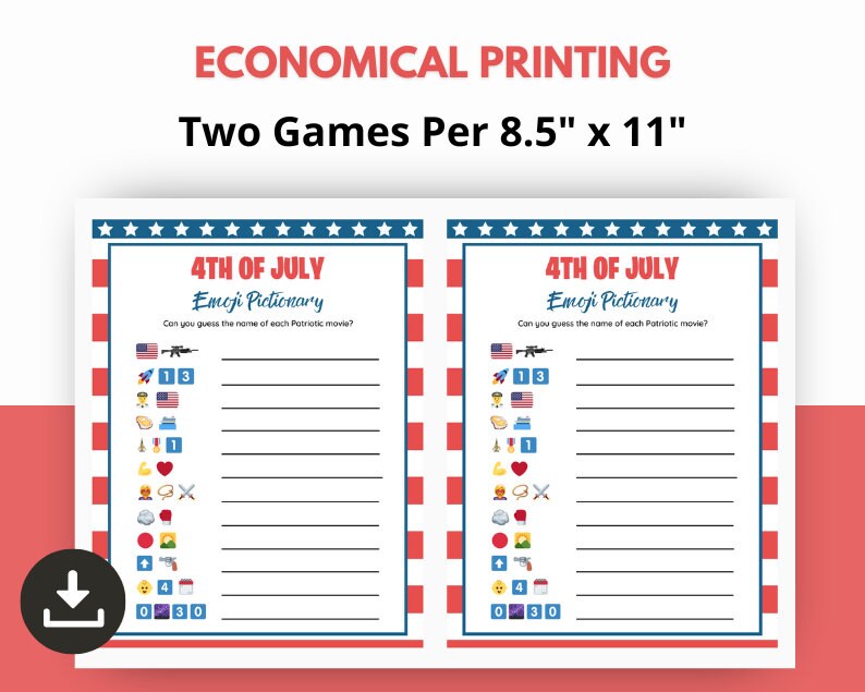 Fourth of July Emoji Pictionary Game, 4th of July Trivia Game ...
