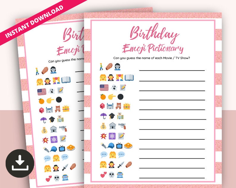 Teen Birthday Emoji Pictionary Game, Printable Teenager Emoji Quiz Game ...