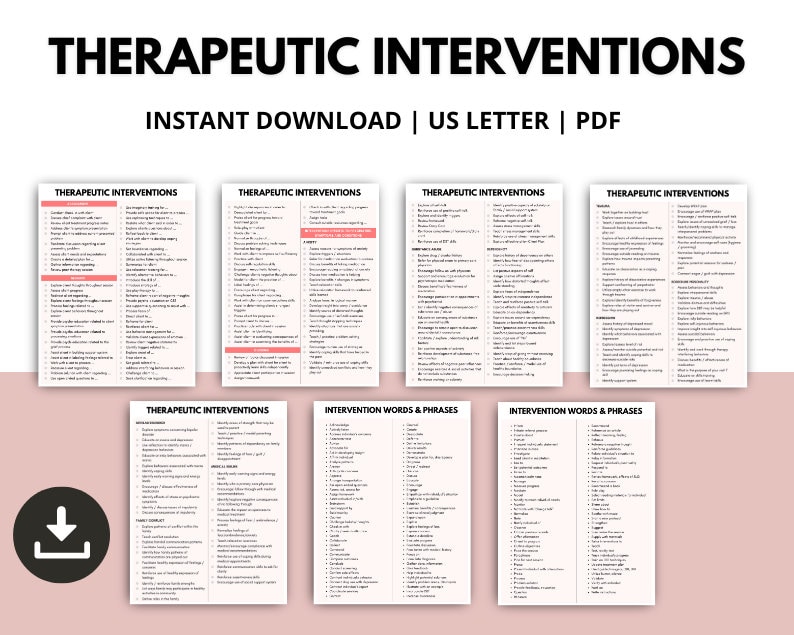 Therapeutic Interventions, Therapy Intervention List, Therapist Cheat Sheets, Documentation ...