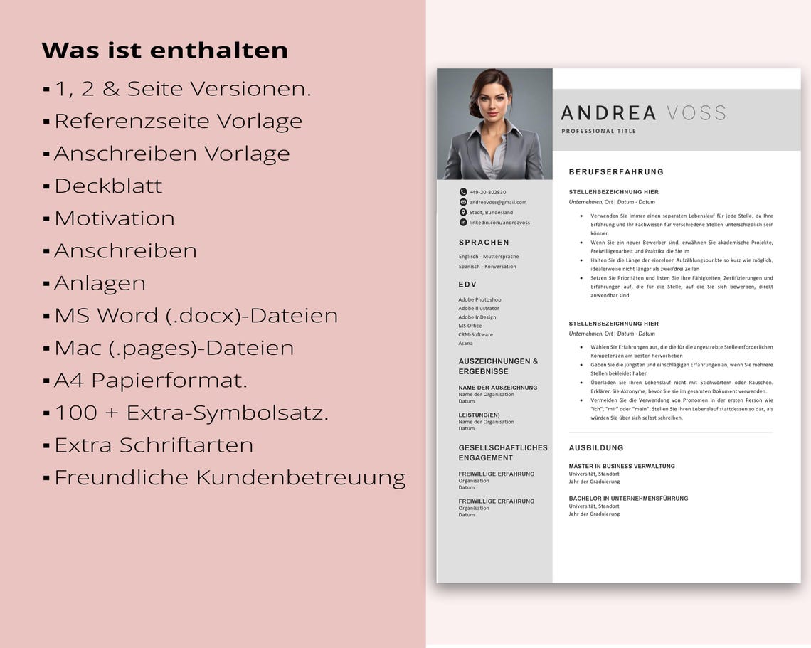 Application Template, Resume Template, German CV, Application Templates ...