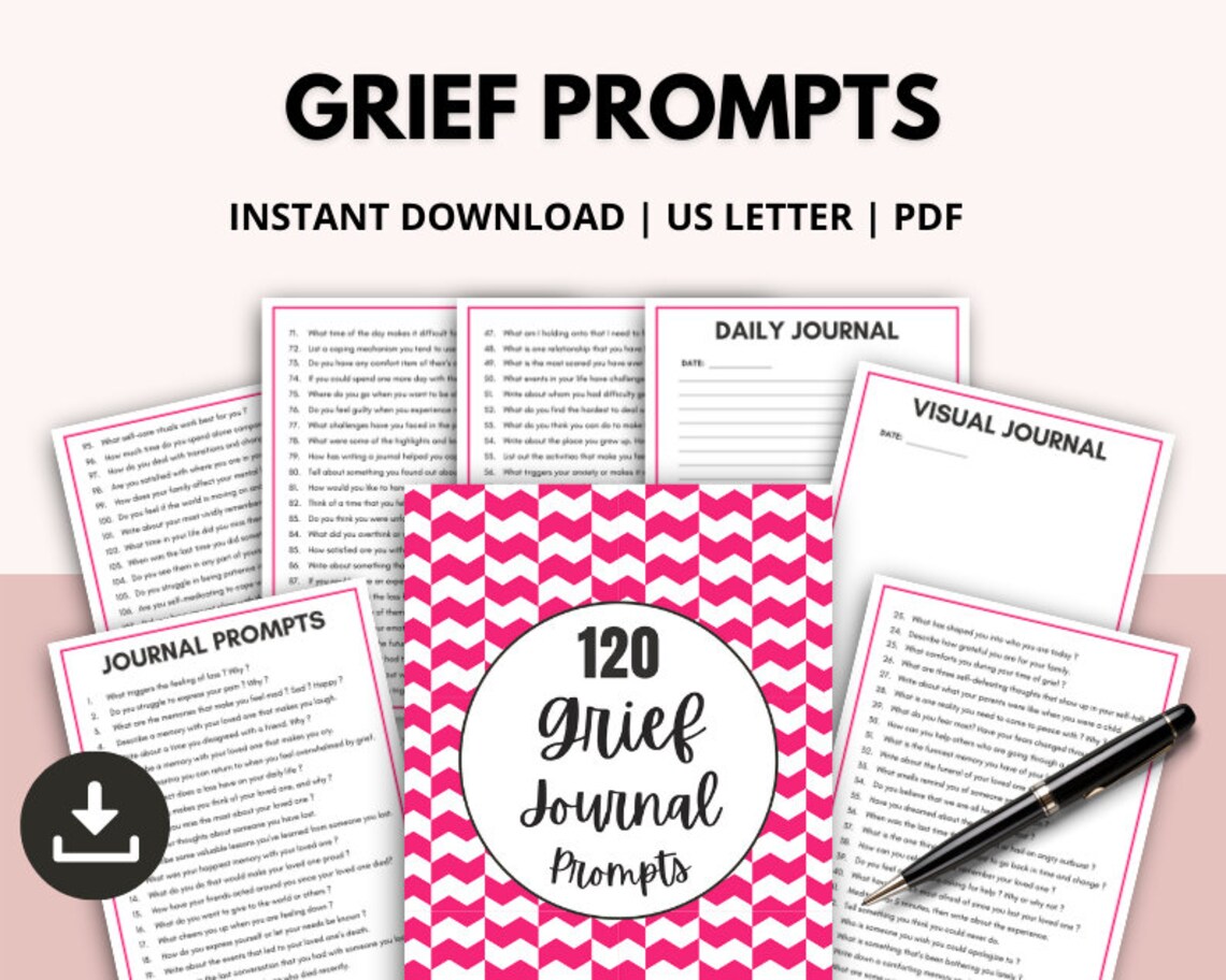 120 Grief Journal Prompts Self Care Journal Grief and Loss - Etsy