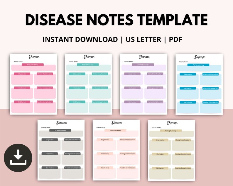 Disease Nursing Notes Template, Pathophysiology Notes Template, Med ...