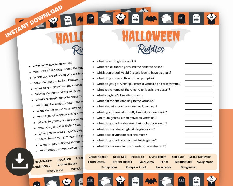 Halloween Riddles Game, Printable Halloween Party Game, Halloween Night ...