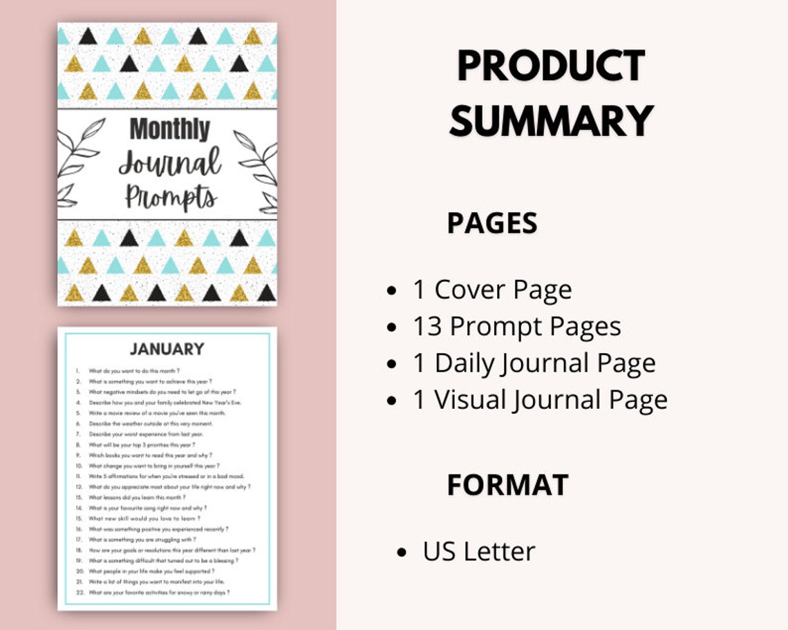 Monthly Journal Prompts, Wellness Writing, 260+ Prompts (digital ...