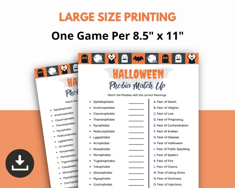 Halloween Phobia Match up Game, Halloween Trivia, Halloween Phobia ...