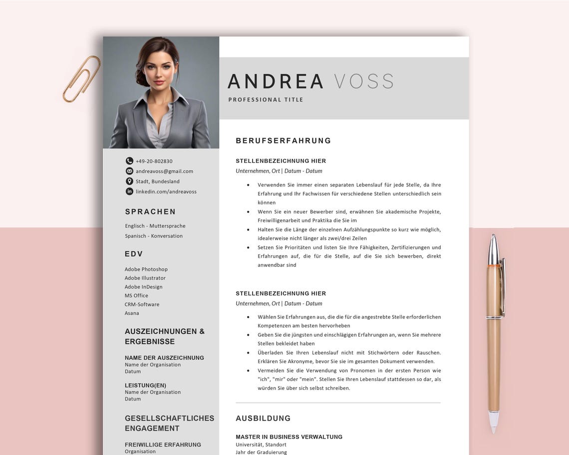 Application Template, Resume Template, German CV, Application Templates ...
