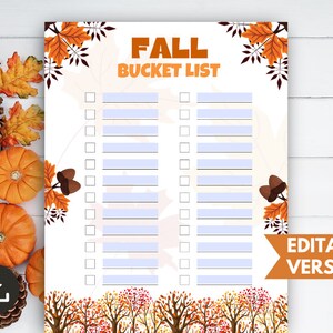 Fall Bucket List Game, Printable Autumn Checklist, Editable Fall Bucket ...