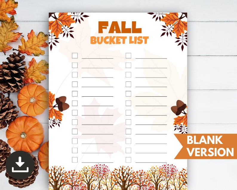 Fall Bucket List Game, Printable Autumn Checklist, Editable Fall Bucket ...