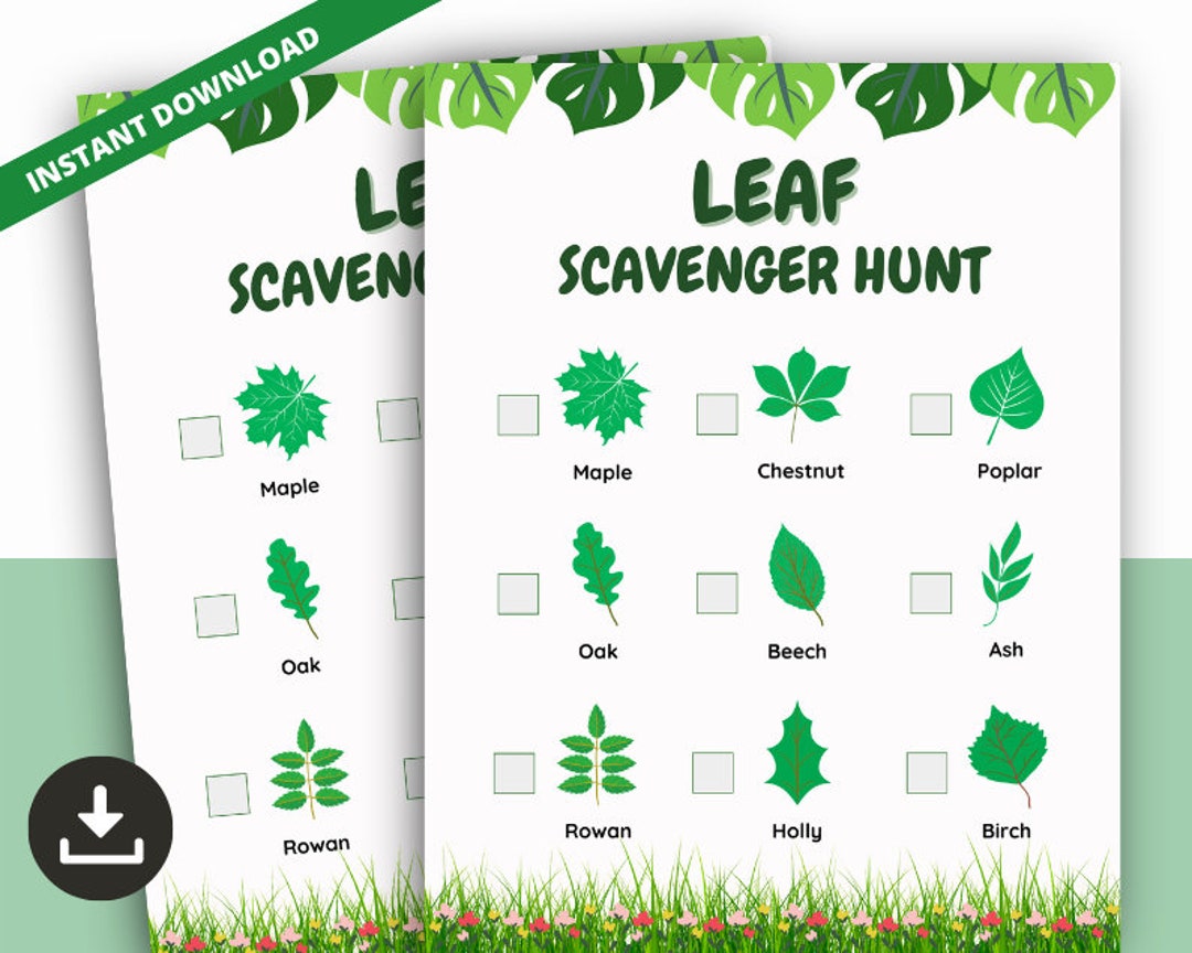 Leaf Scavenger Hunt Game, Fall Scavenger Hunt Clues, Outdoor Nature ...