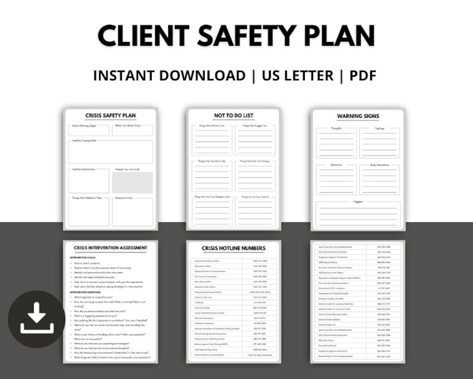 Crisis Safety Plan Worksheets, Crisis Intervention Assessment ...